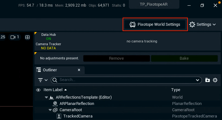 Pixotope World Settings